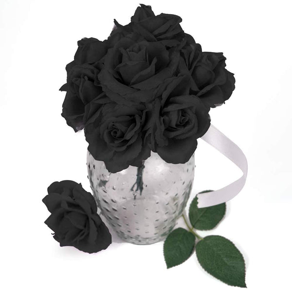 BLACK SILK ROSE PICKS - 3" FLOWER HEADS & 8" STEMS (50 PACK), Floral H ...